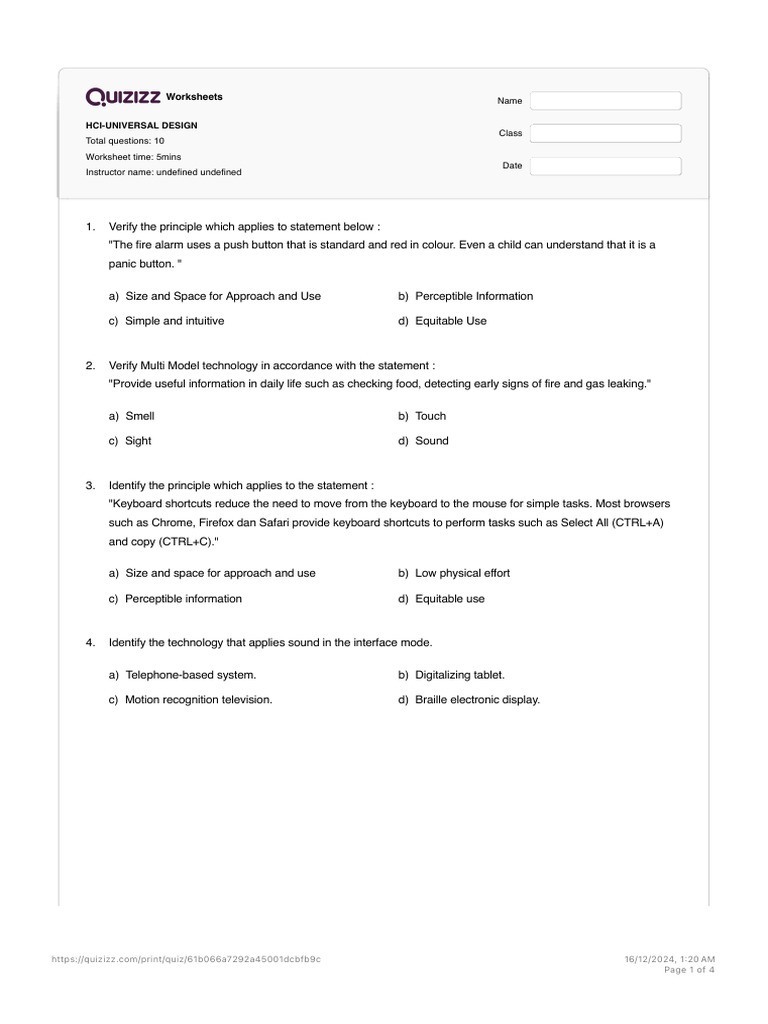 Hci-Universal Design - Quizizz | PDF | Computer Keyboard | User Interface
