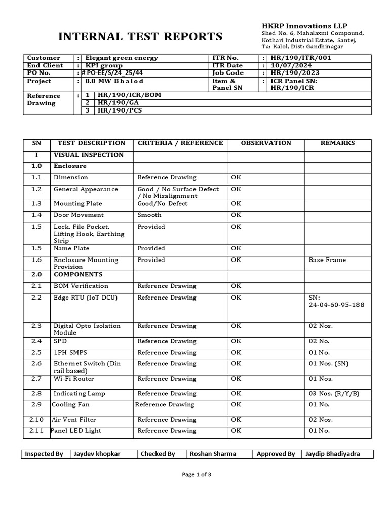 Bhalod Icr-3a Panel Itr | PDF | Equipment | Electricity