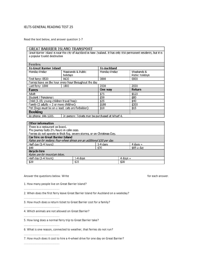 IELTS General Reading Test 25 Answers | PDF | Banana