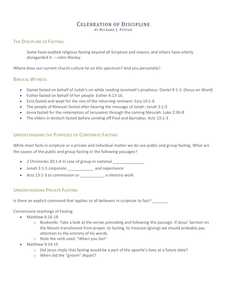 Celebration of Discipline - CH 4 Fasting | Download Free PDF | Fasting ...