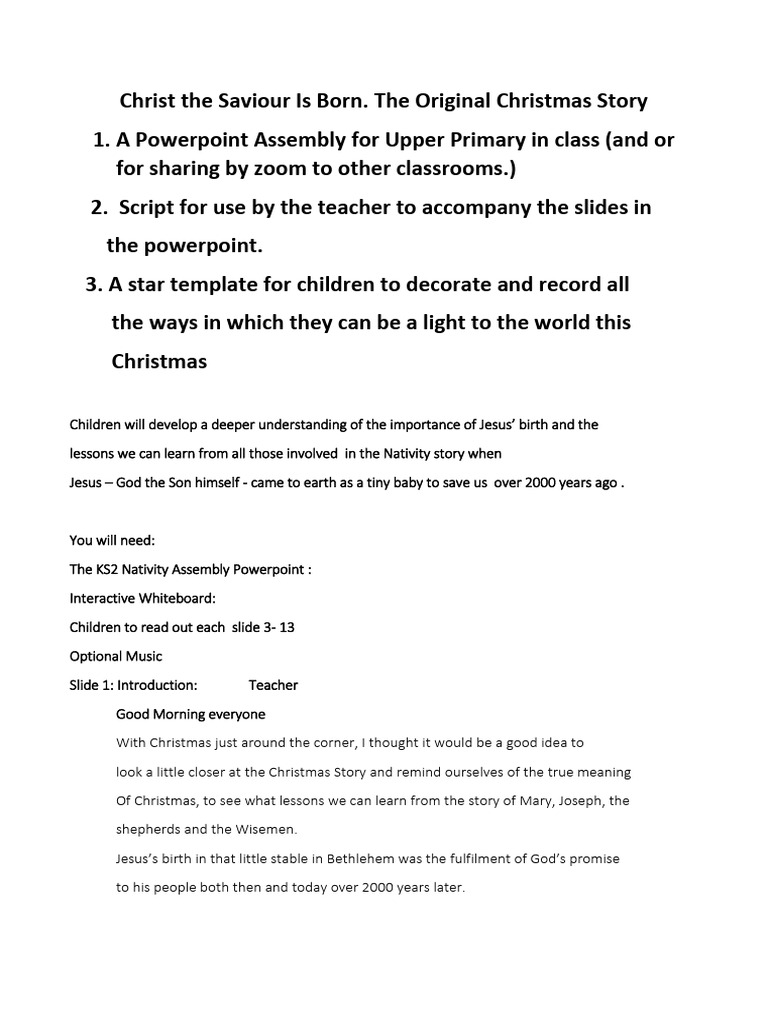 A Child Is Born The Original Christmas Story Assembly Script 1 | PDF ...