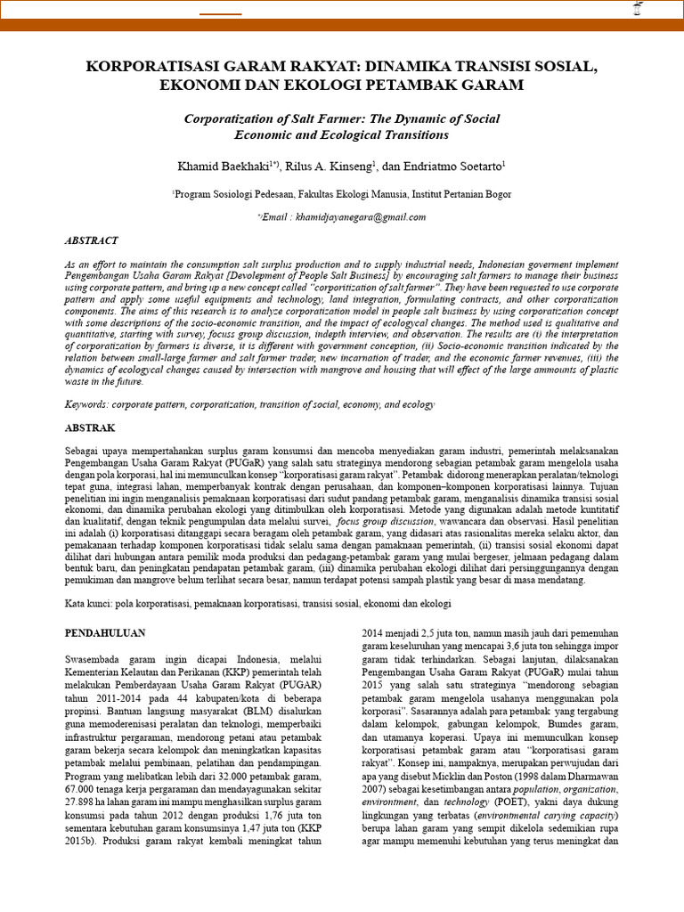Korporatisasi Garam: Transisi Sosial-Ekonomi | PDF