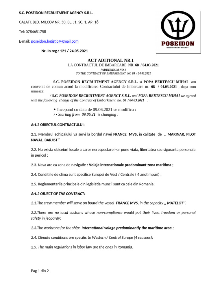 Act Aditional - Popa Mihai - France MVS | PDF