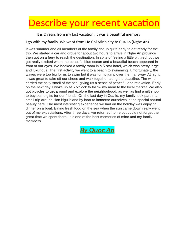Describe your recent vacation | PDF