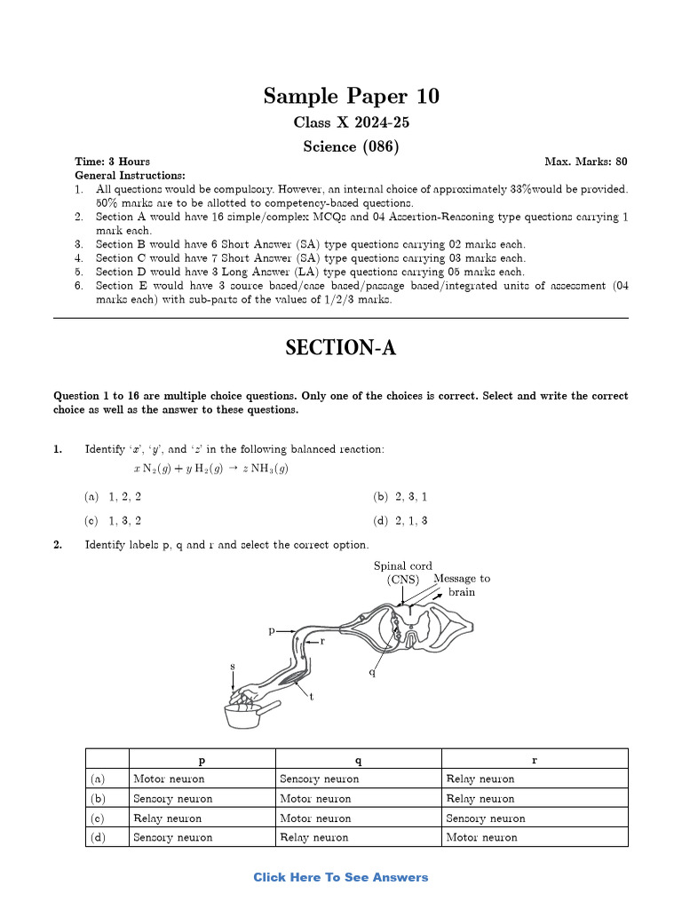Sample Paper of Science Class 10th | PDF | Refractive Index | Refraction
