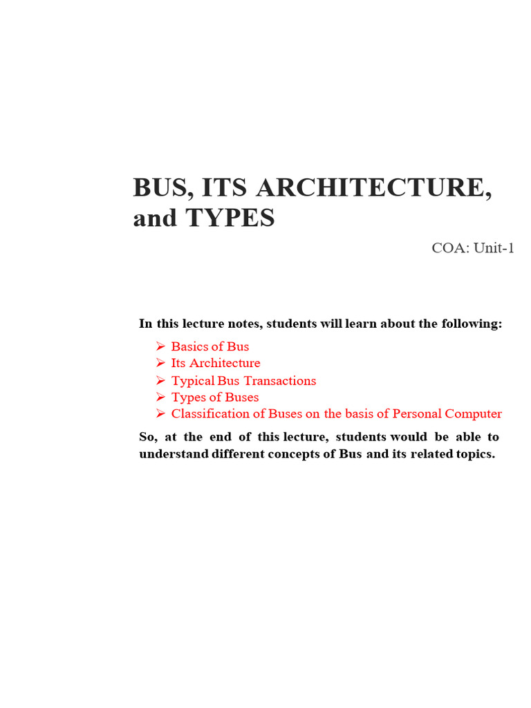 L2 - Bus, Its Architecture and Types - Unit-1 | PDF | Usb | 64 Bit Computing