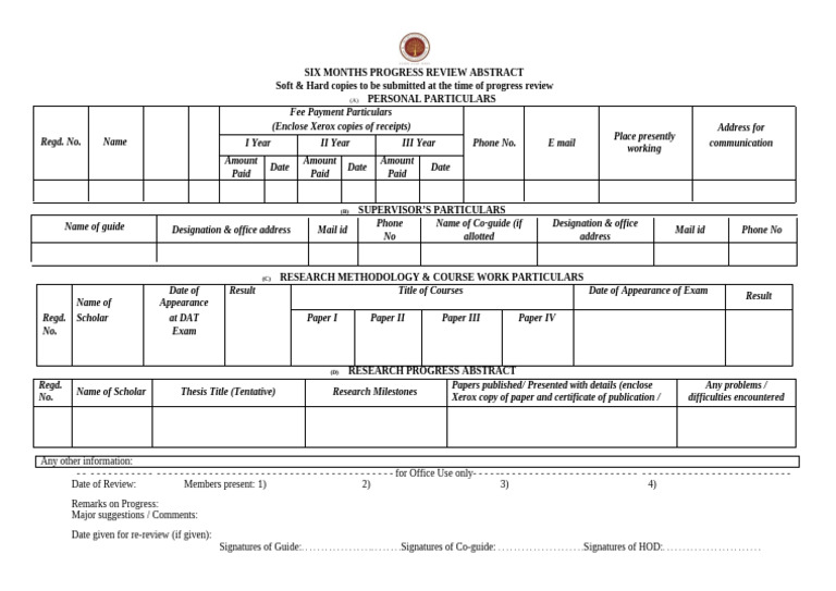 Six-Month Progress Review Format | PDF