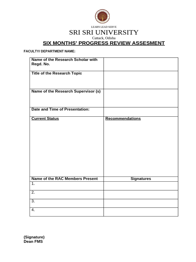Six Months' Progress Review Assessment Sheet by Rac | PDF