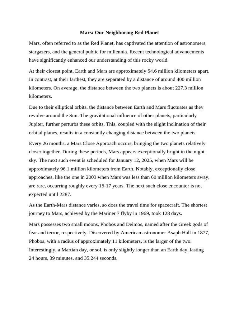 Mars reading | PDF | Mars | Planets
