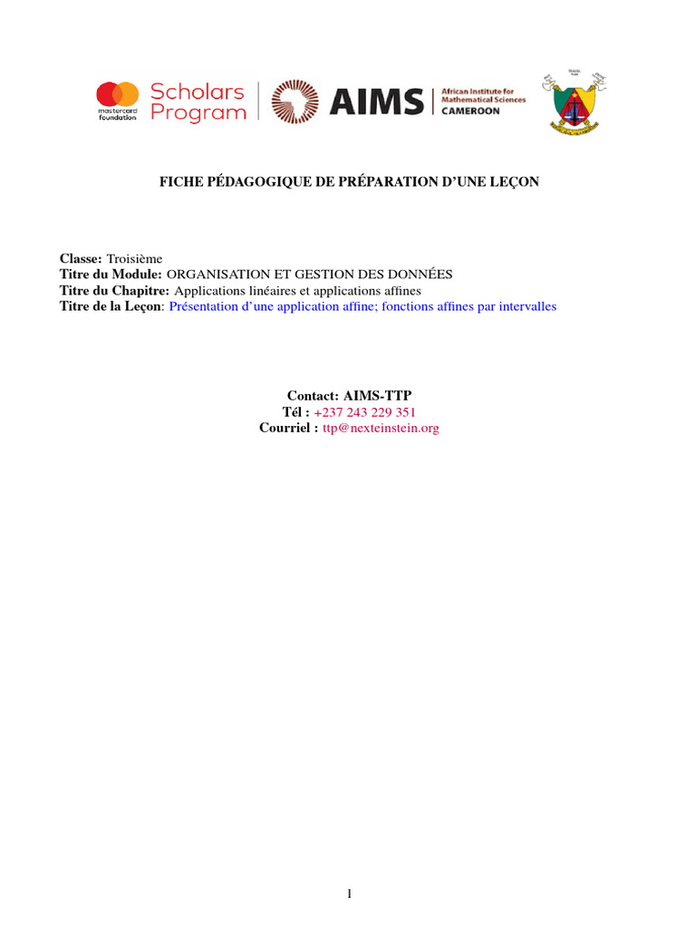 Applications Affines en Troisième | PDF | Équations | Mathématiques