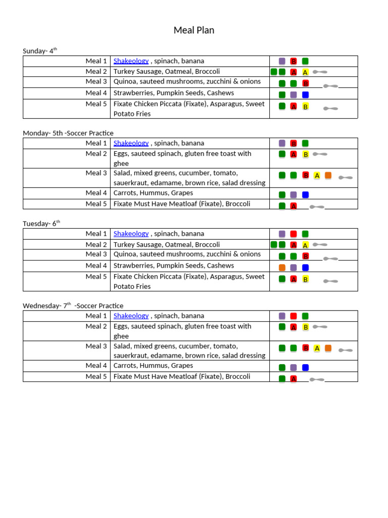 Weekly Meal Plan April 3 4 Week Gut Protocol Meal Plan A | PDF | Salad ...
