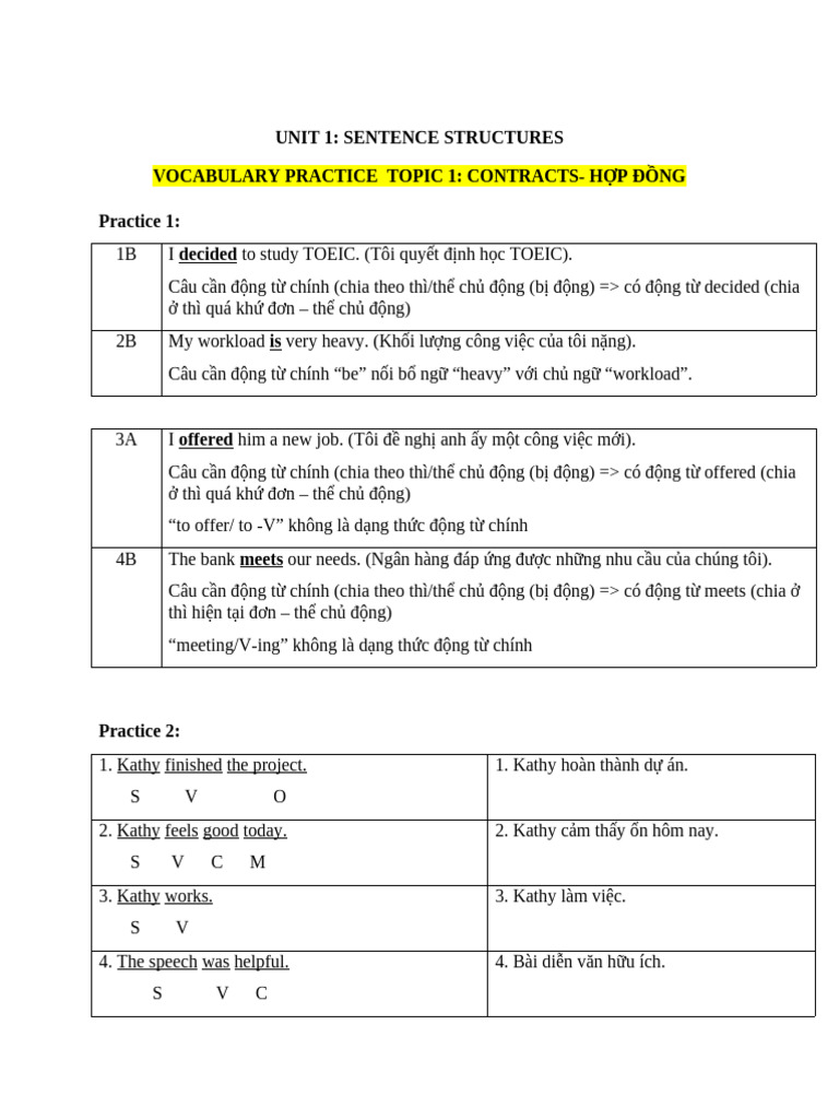 Keys Unit 1 - Sentence Structure | PDF