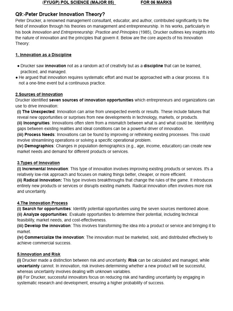 Q9 - Peter Drucker Innovation Theory | PDF | Innovation | Risk