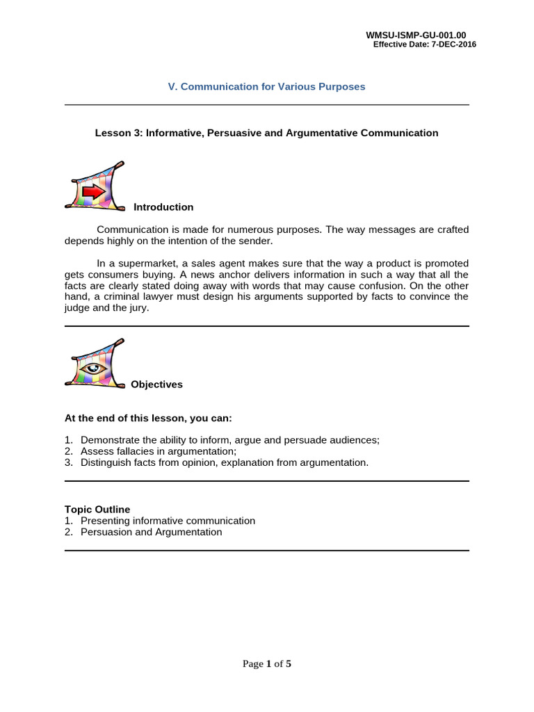 Unit 5. Lesson 3 Informative Persuasive and Argumentative Communication ...