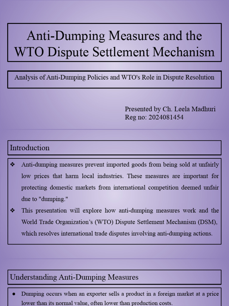 ITL Project PPT | PDF | Dumping (Pricing Policy) | World Trade Organization