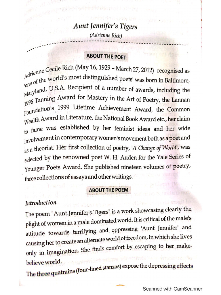 Aunt Jennifer's Tiger - BBC | PDF