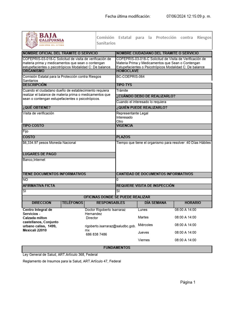 Solicitud Verificación COFEPRIS 03-018-C | PDF