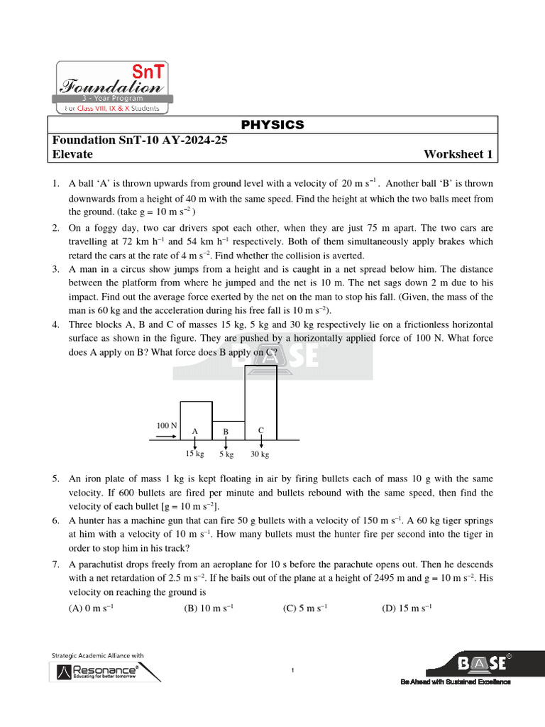 Elevate - Physics Worksheet 1 Q | PDF | Acceleration | Force