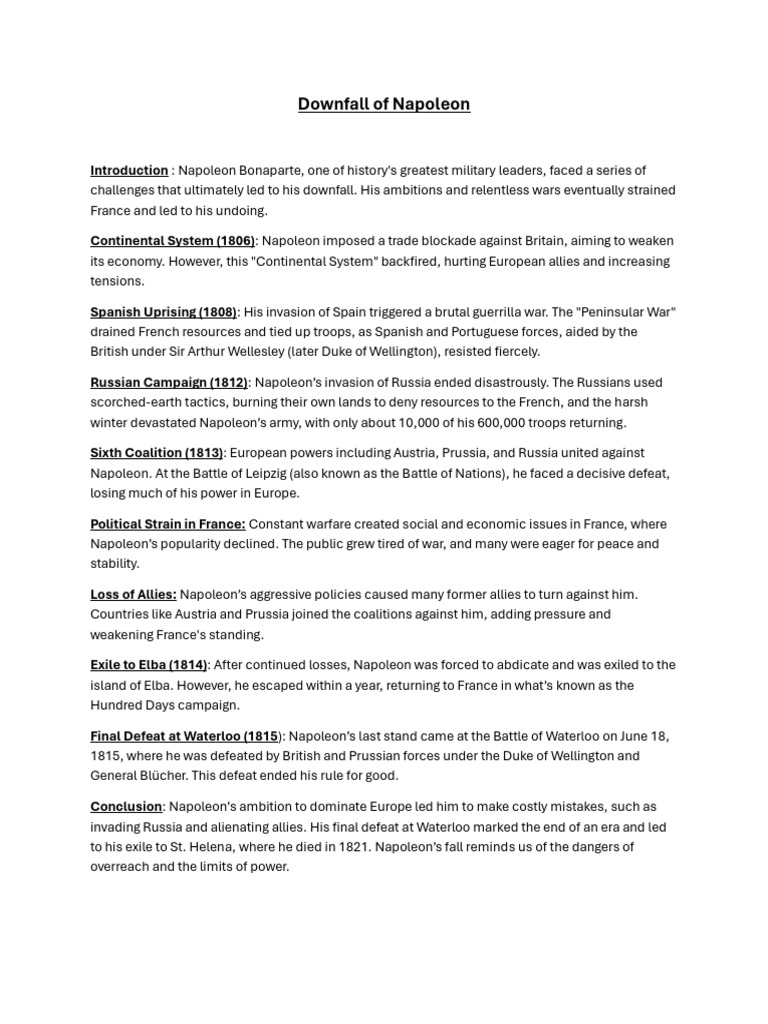 Downfall of Napoleon Bonaparte | PDF