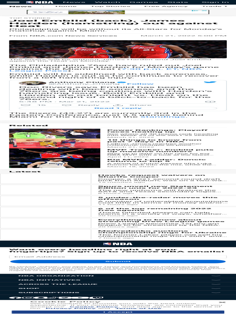 Joel Embiid (Back), James Harden (Hamstring) Out Against Heat | PDF ...