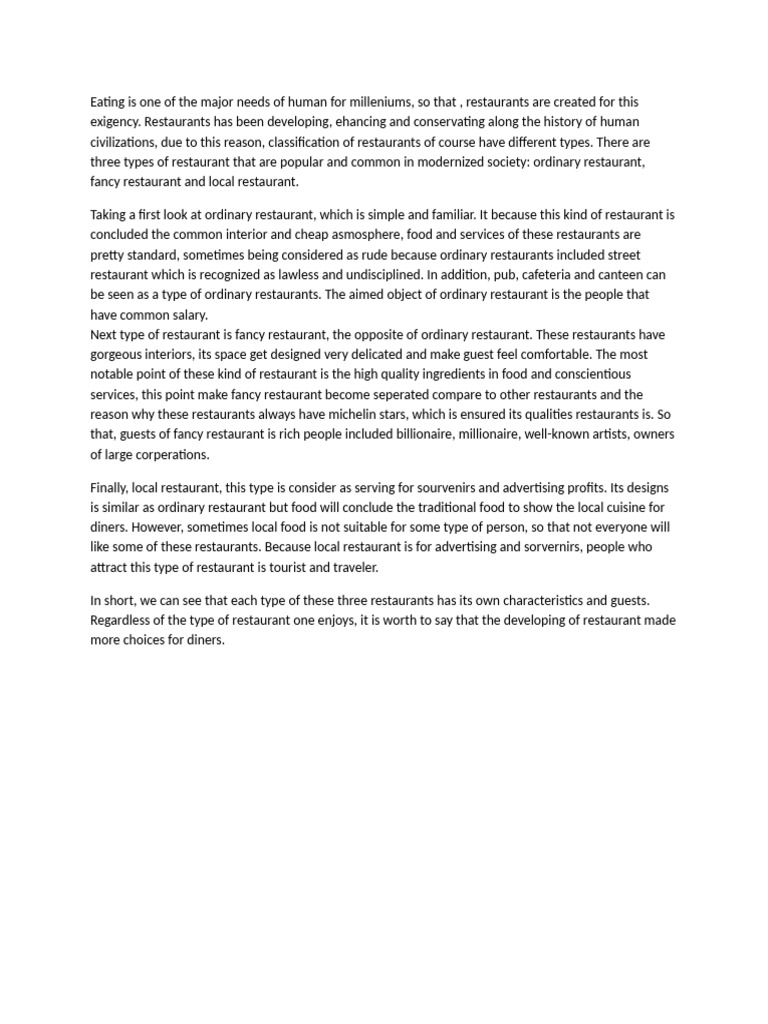 Classification of Restaurant. | PDF