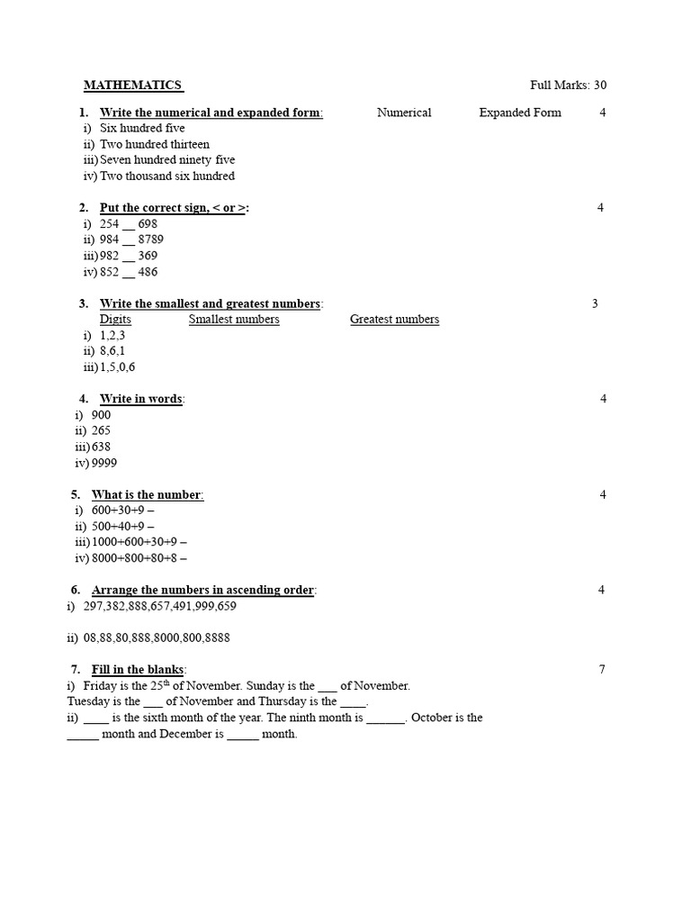 Mathematics 1. Write The Numerical and Expanded Form | PDF