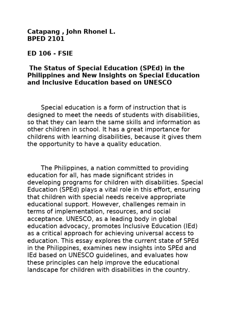 1500 word essay ED 106 | PDF | Inclusion (Education) | Special Education