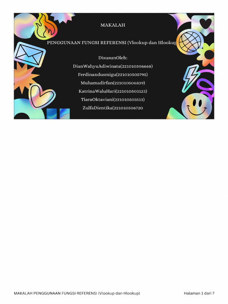 MAKALAH PENGGUNAAN FUNGSI REFERENSI (Vlookup Dan Hlookup) | PDF