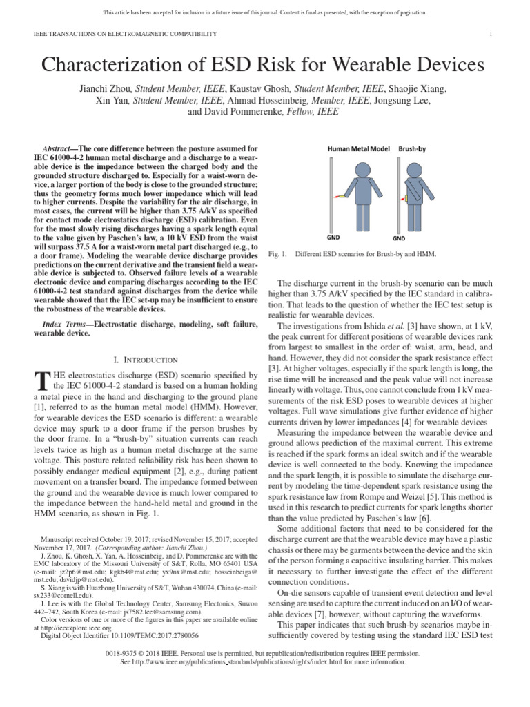 Characterization of ESD Risk For Wearable Devices | PDF | Electrostatic ...
