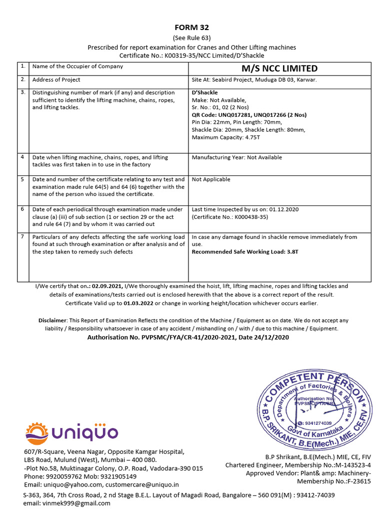 K00319-35 NCC D'Shackle Seabird Karwar | PDF