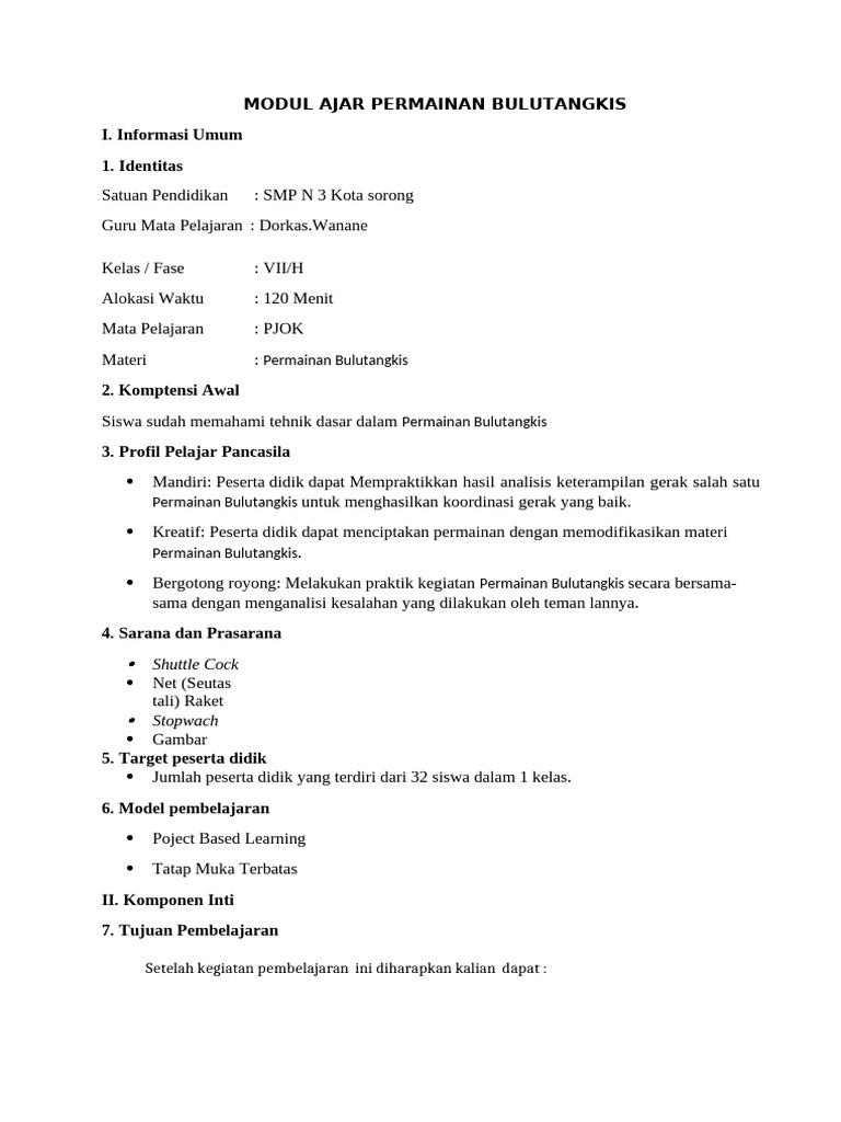 modul ajar dorkas wanane | PDF