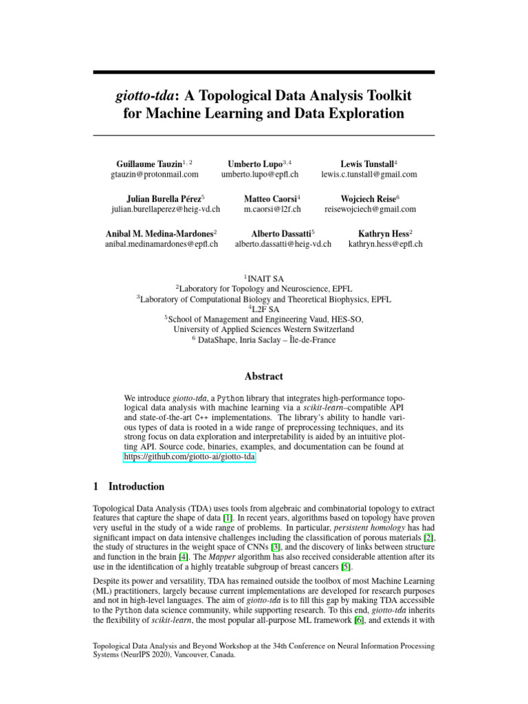 Giotto-Tda A Topological Data Analysis Toolkit | PDF | Machine Learning | Computing