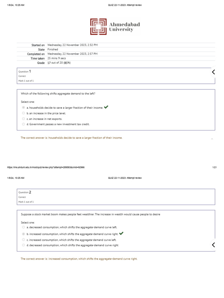 QUIZ 22-11-2023_ Attempt review | PDF | Aggregate Demand | Interest