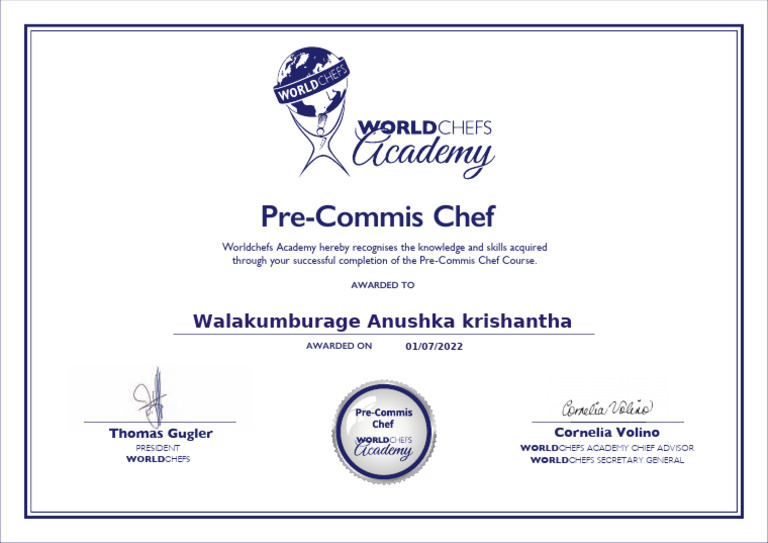 Pre-Commis Chef: Walakumburage Anushka Krishantha | PDF