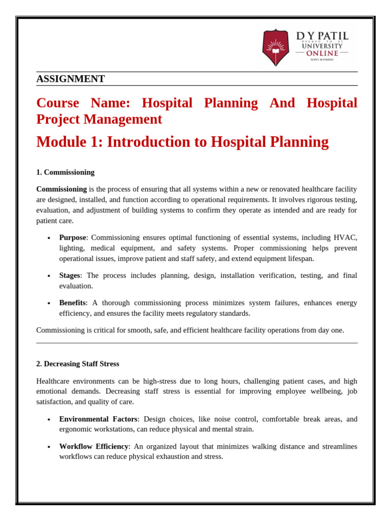 Assignment Module 1 Introduction to Hospital Planning | PDF | Health ...