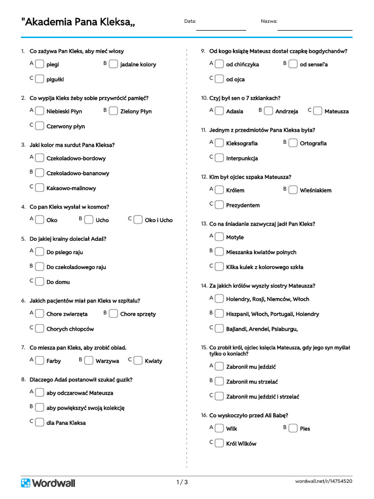 Akademia Pana Kleksa Test | PDF