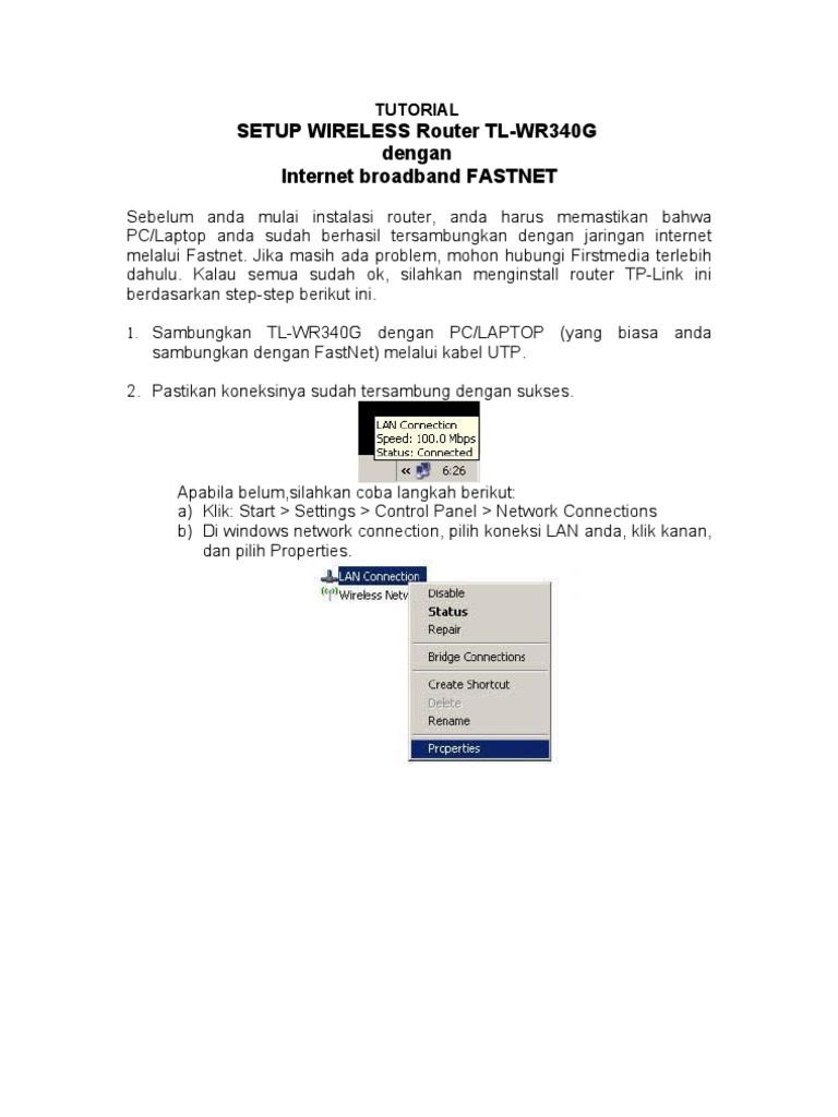 Tutorial Setting TL-WR340G Dengan FASTNET | PDF