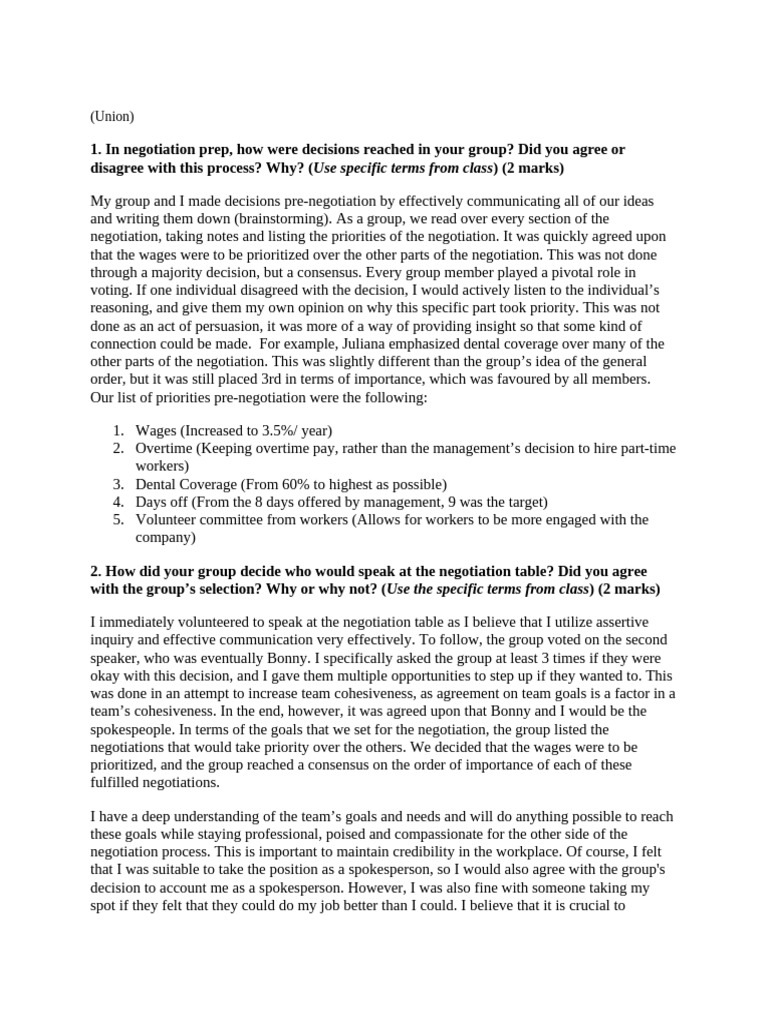 Negotiation Individual Reflection | PDF | Negotiation | Overtime