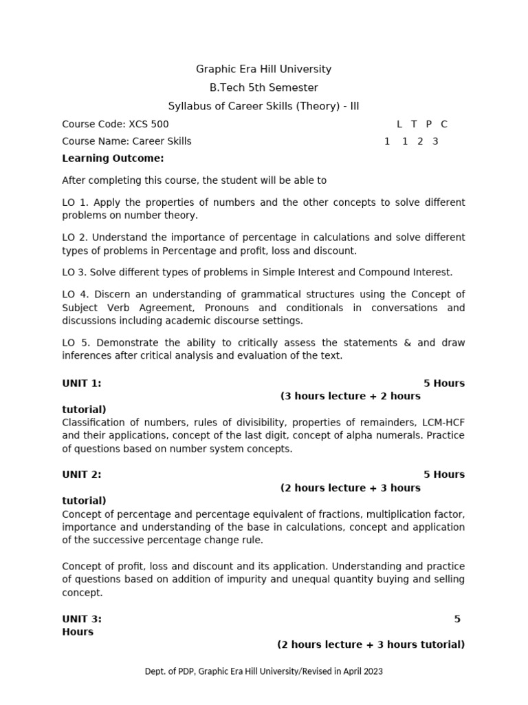 5th Sem Career Skills Syllabus | PDF | Critical Thinking | Lecture