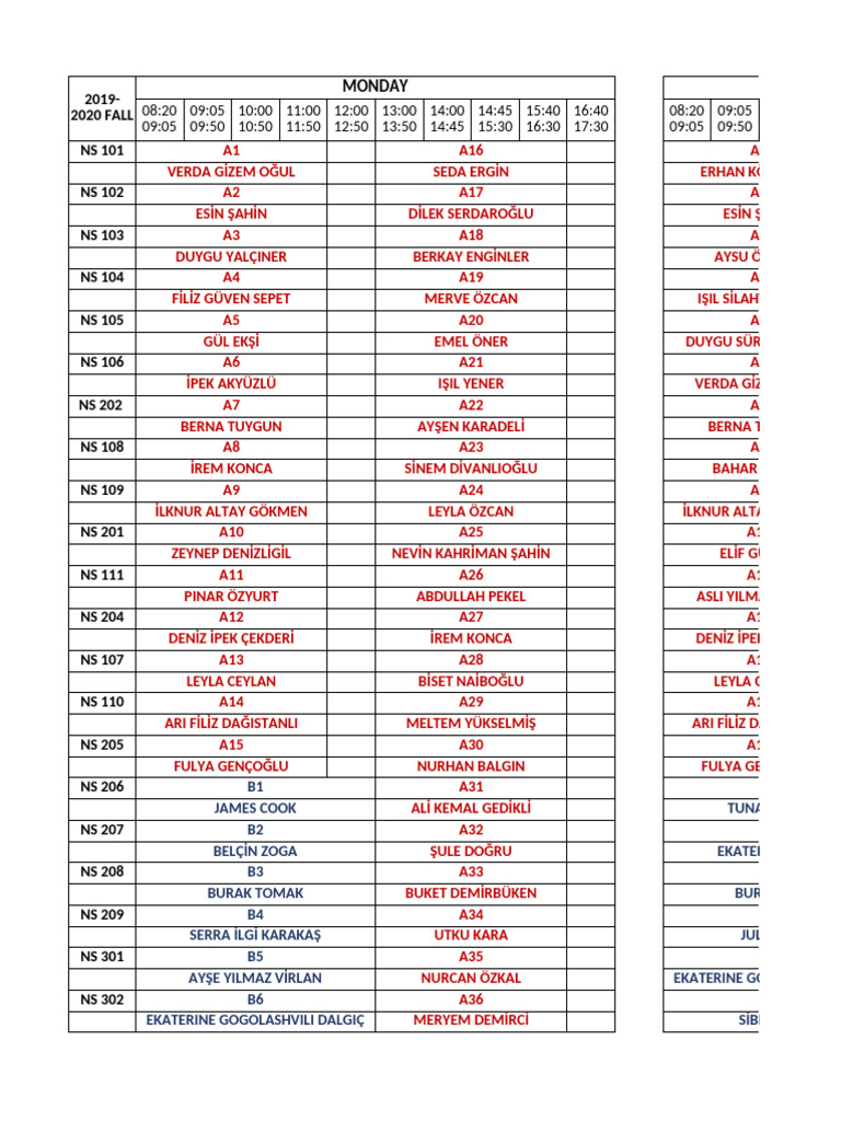 Ng l Zce Ders Programi19.09.2019 | PDF