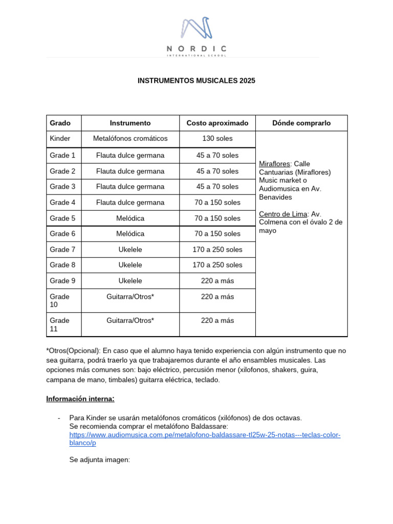Lista de Isntrumentos Musicales 2025 NIS | PDF | Instrumentos musicales ...