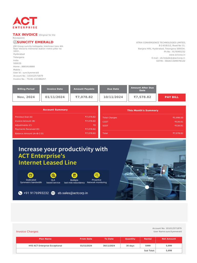 ACT Invoice | PDF | Invoice | Taxes