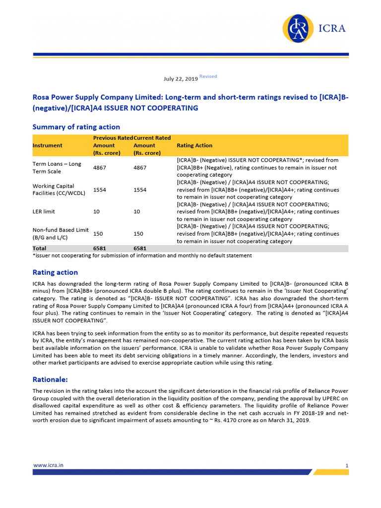 Rosa Power Supply Company - R-22072019 | PDF | Tariff | Credit Risk