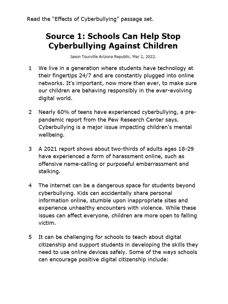 GR6_PBPA1_Prompt61_Schools Can Help Stop Cyberbullying Resource | PDF ...