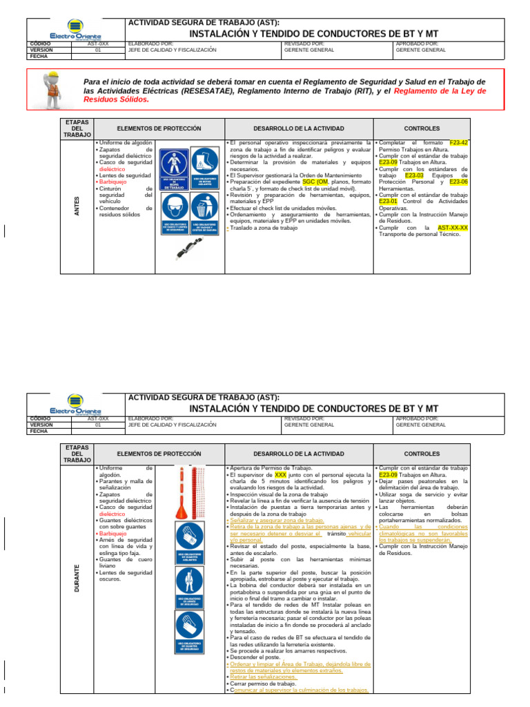 AST-ELOR-E-019 Instal Tendido Conductores BT y MT_ELOR | PDF