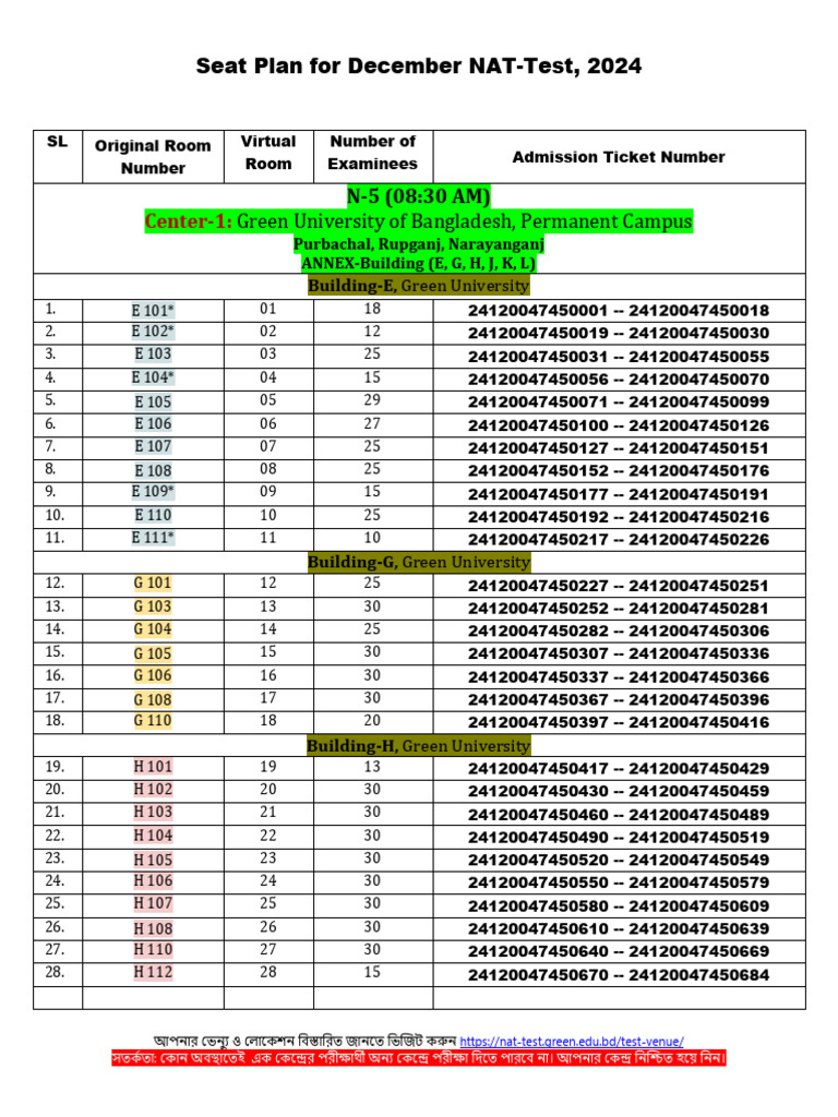 December 2024 NAT-Test Seat Plan | PDF