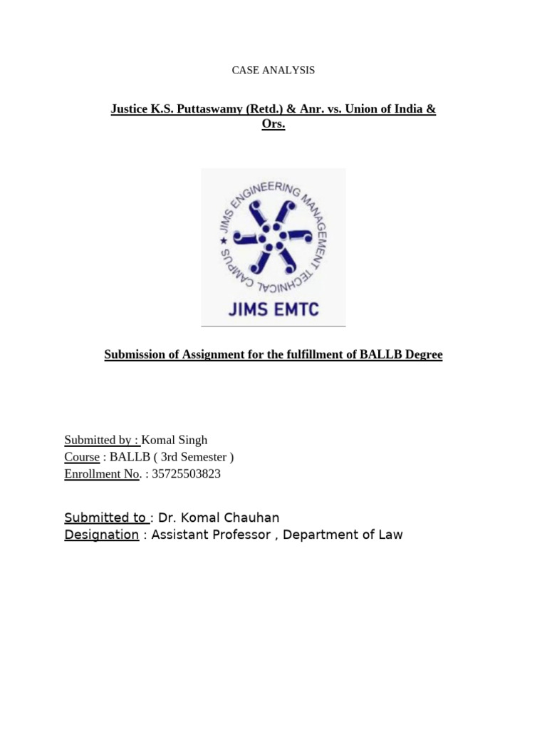 Komal Singh (Case Analysis) | PDF | Privacy | Right To Privacy