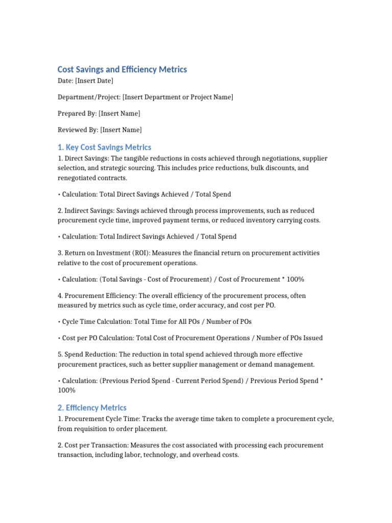 Updated Cost Savings and Efficiency Metrics Documentations | PDF ...
