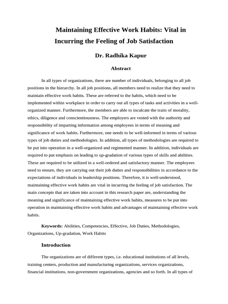 Effective Work Habits for Job Satisfaction | PDF | Methodology ...