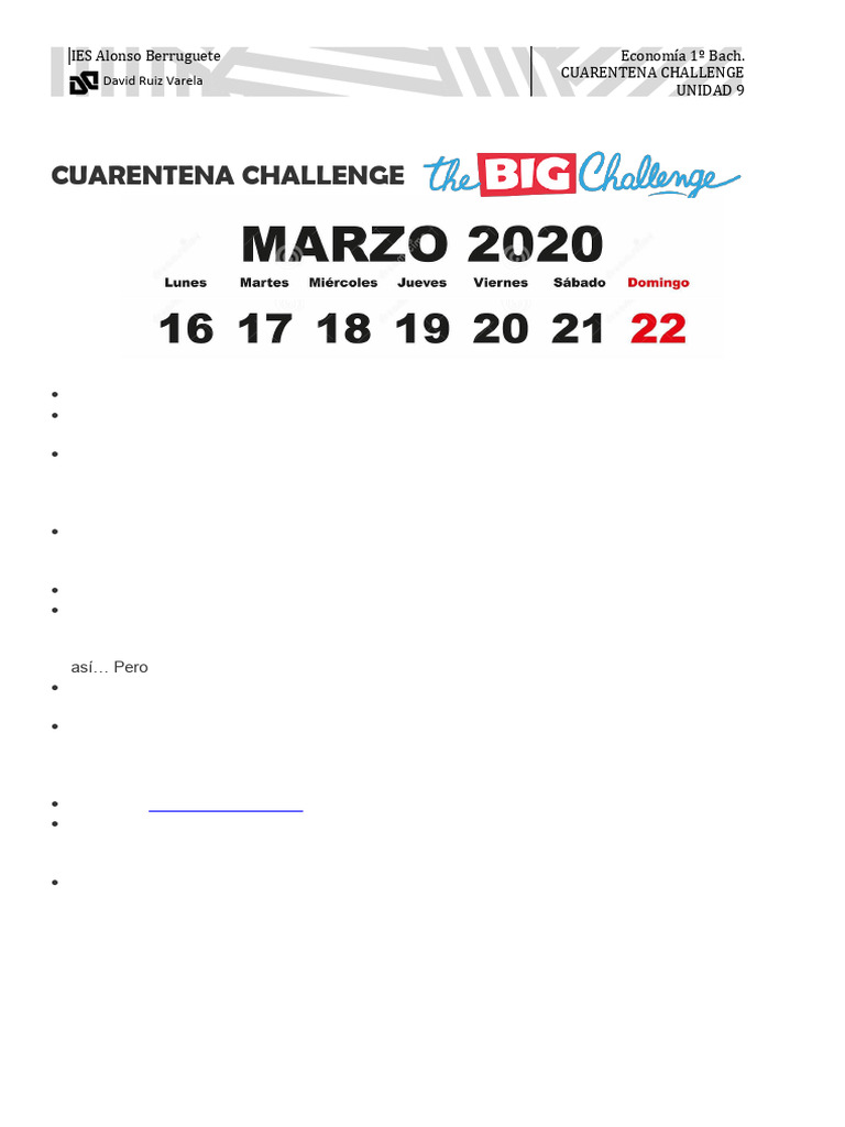 CUARENTENA CHALLENGE Economía 1º Bach Semana 1 | PDF | Ciclo comercial ...